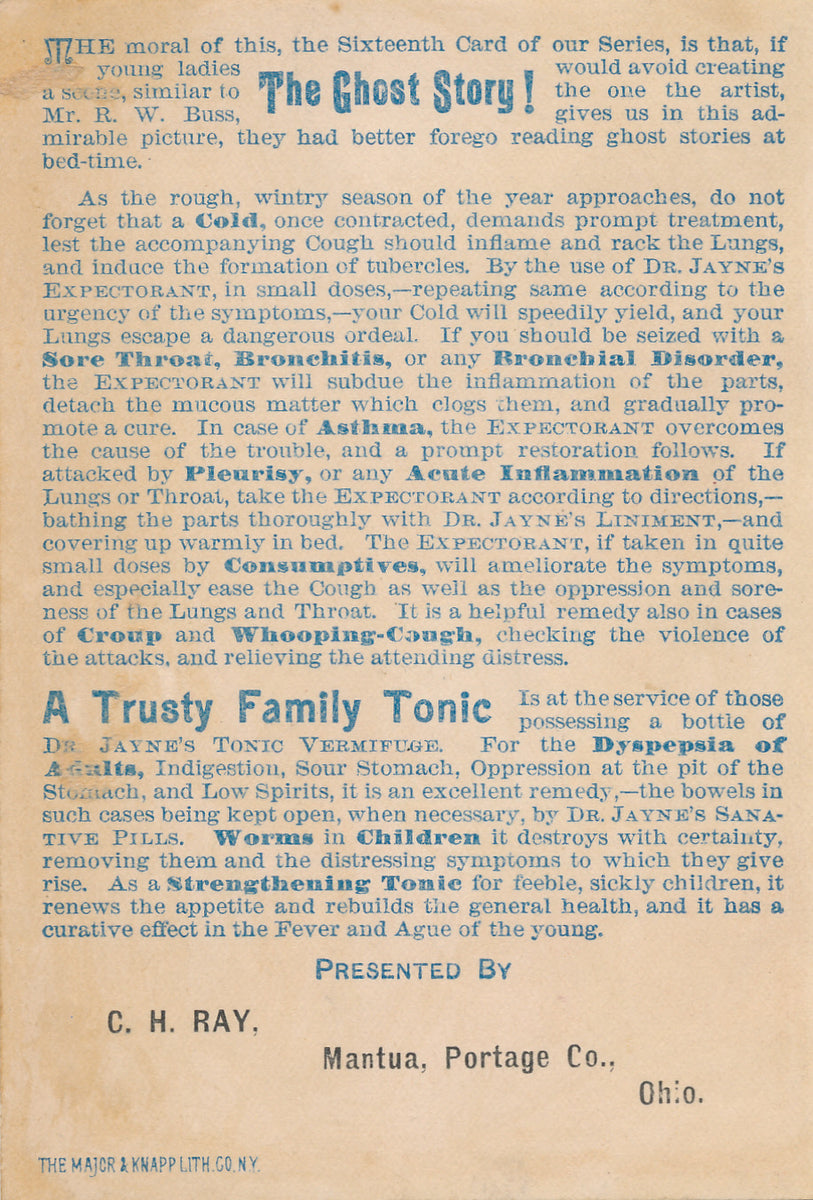 Victorian Trade Card - The Ghost Story by R. W. Buss - Dr. Jaynes pate ...